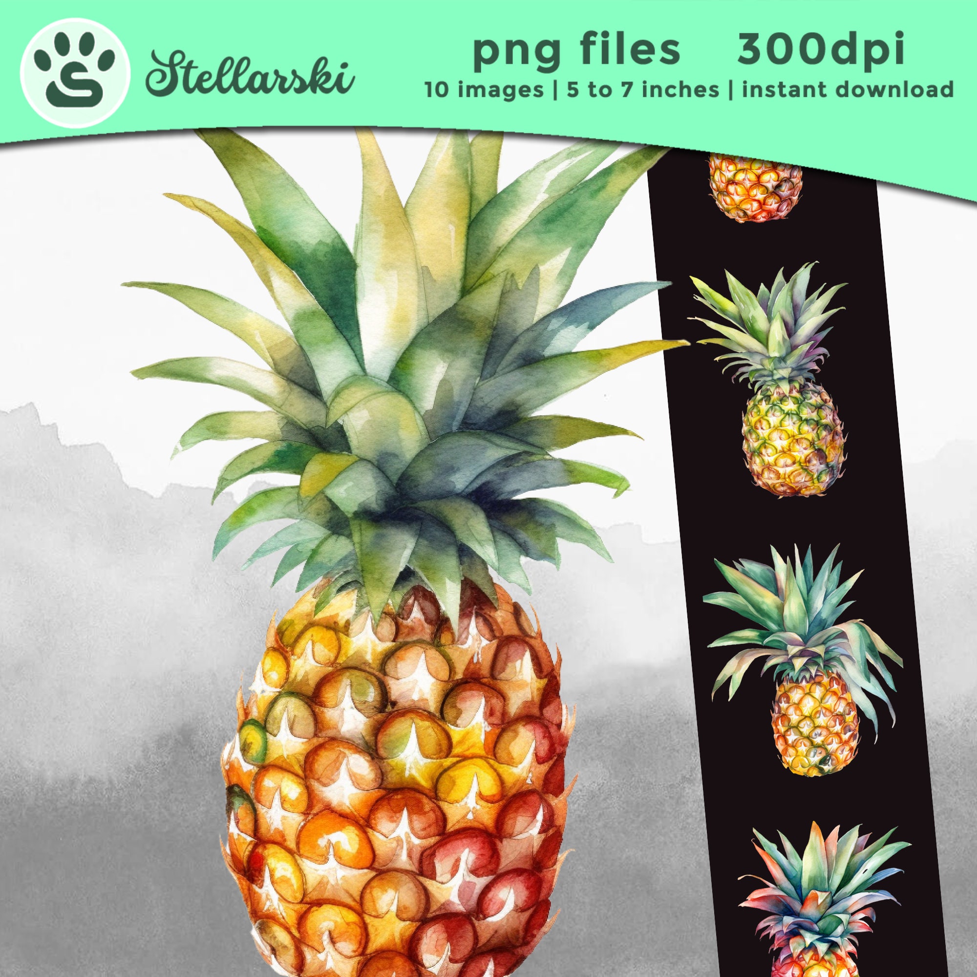 Watercolor Pineapple Clipart Tropical Fruit PNG Fruit Art Instant ...