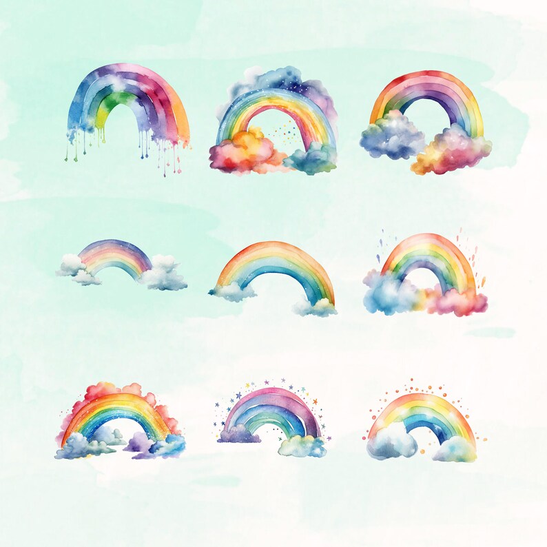 Watercolor Rainbow Clipart, Nursery Rainbow, Commercial Use, Digital ...
