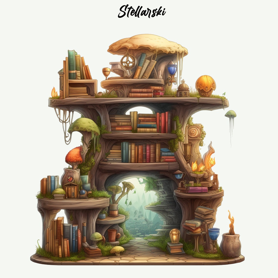 12 Watercolor Magical Book Shelf Clipart, PNG, Full Commercial Use ...