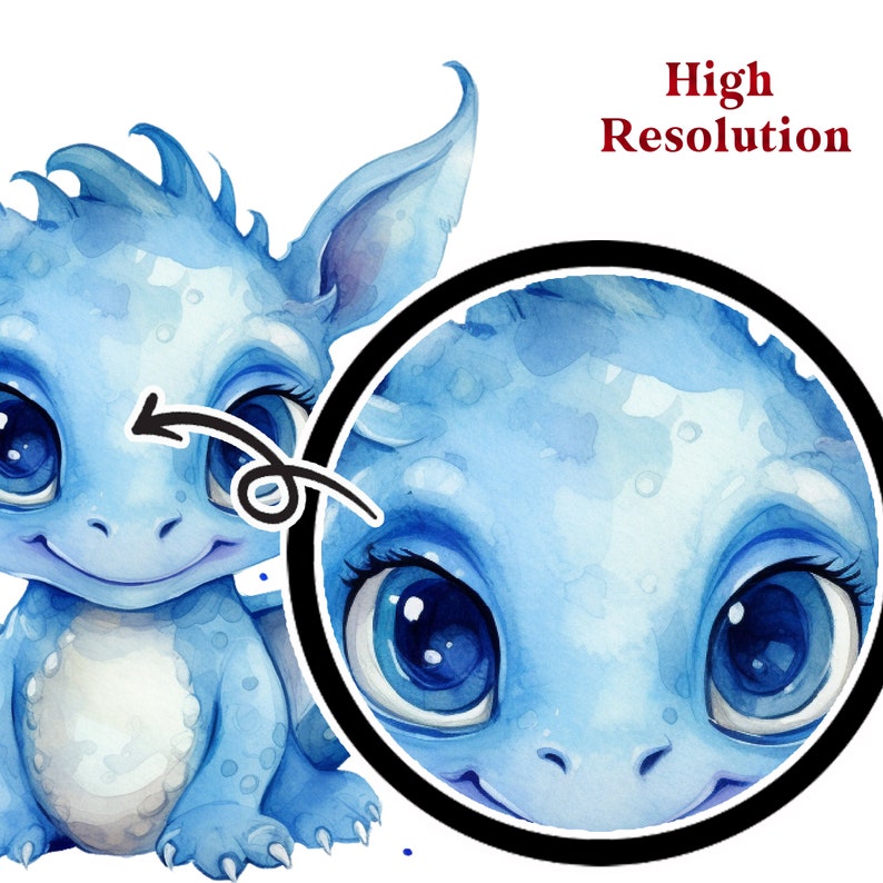 Magic Baby Blue Dragons Clipart Bundle, Watercolor Colorful Dragons ...