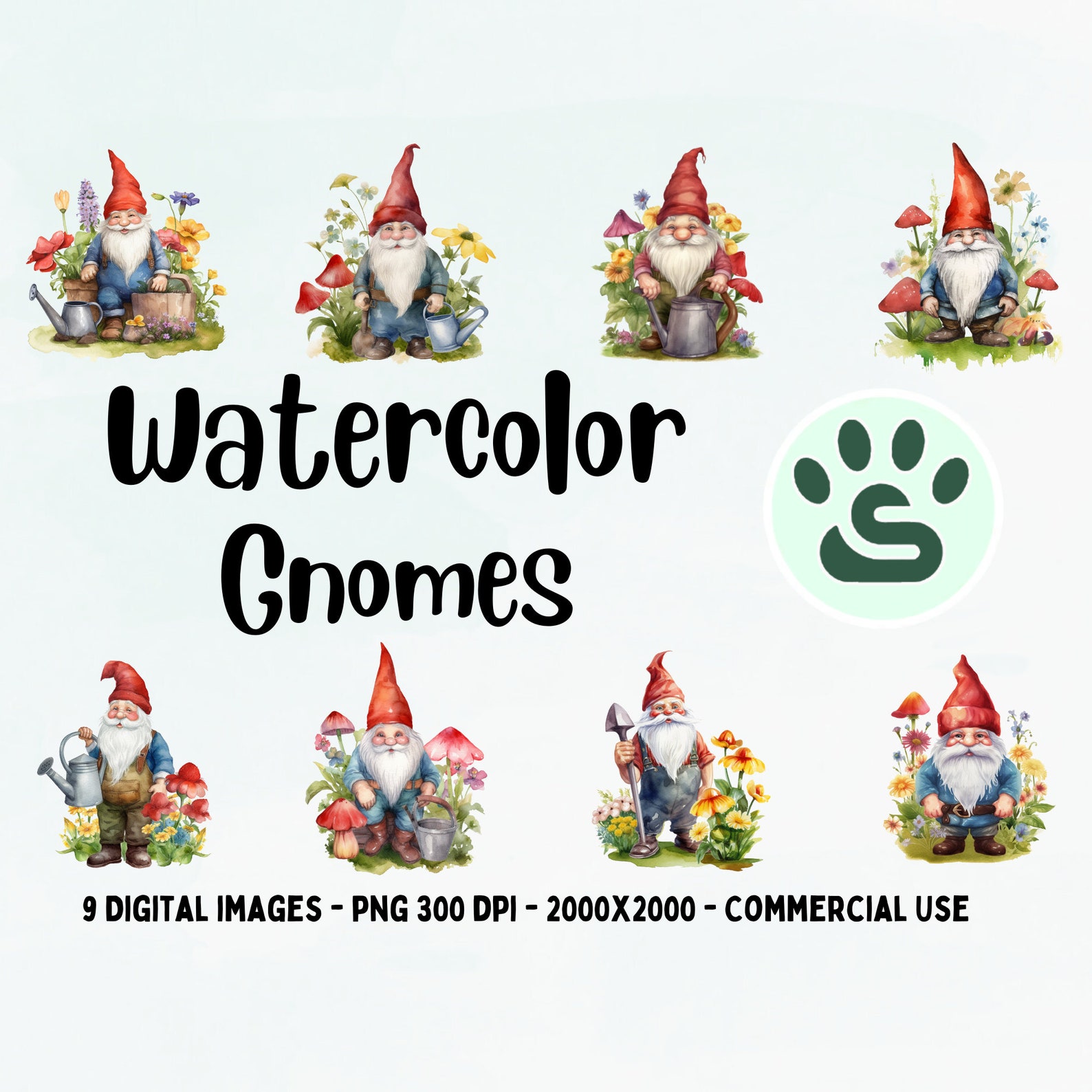 Garden Gnome PNG | Gnome Clipart Set | Watercolor Gnomes | Spring ...