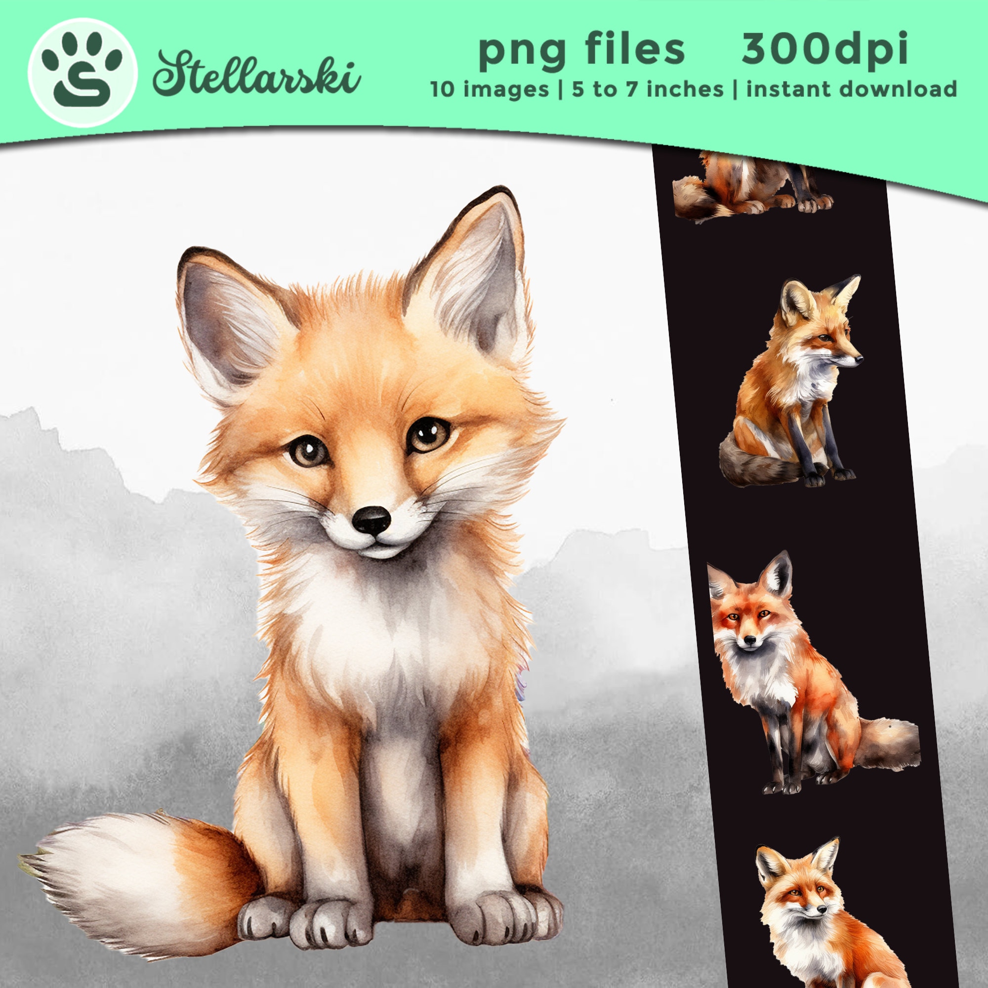 Watercolor Fox Clipart | Cute Baby Fox PNG | Nursery Decor Wall Art ...