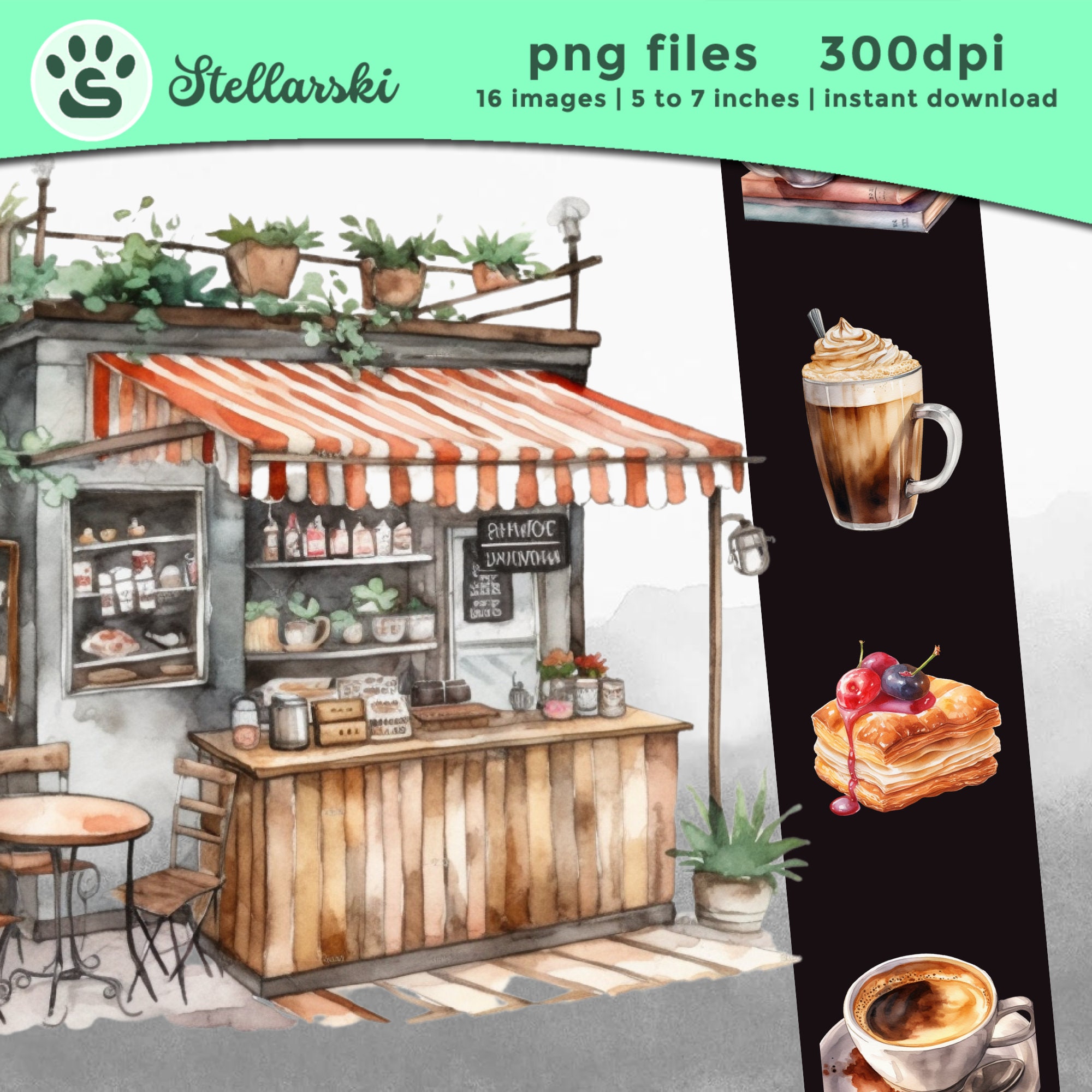 Coffee Shop Clipart Watercolor Coffee Cup Clipart Espresso - Etsy