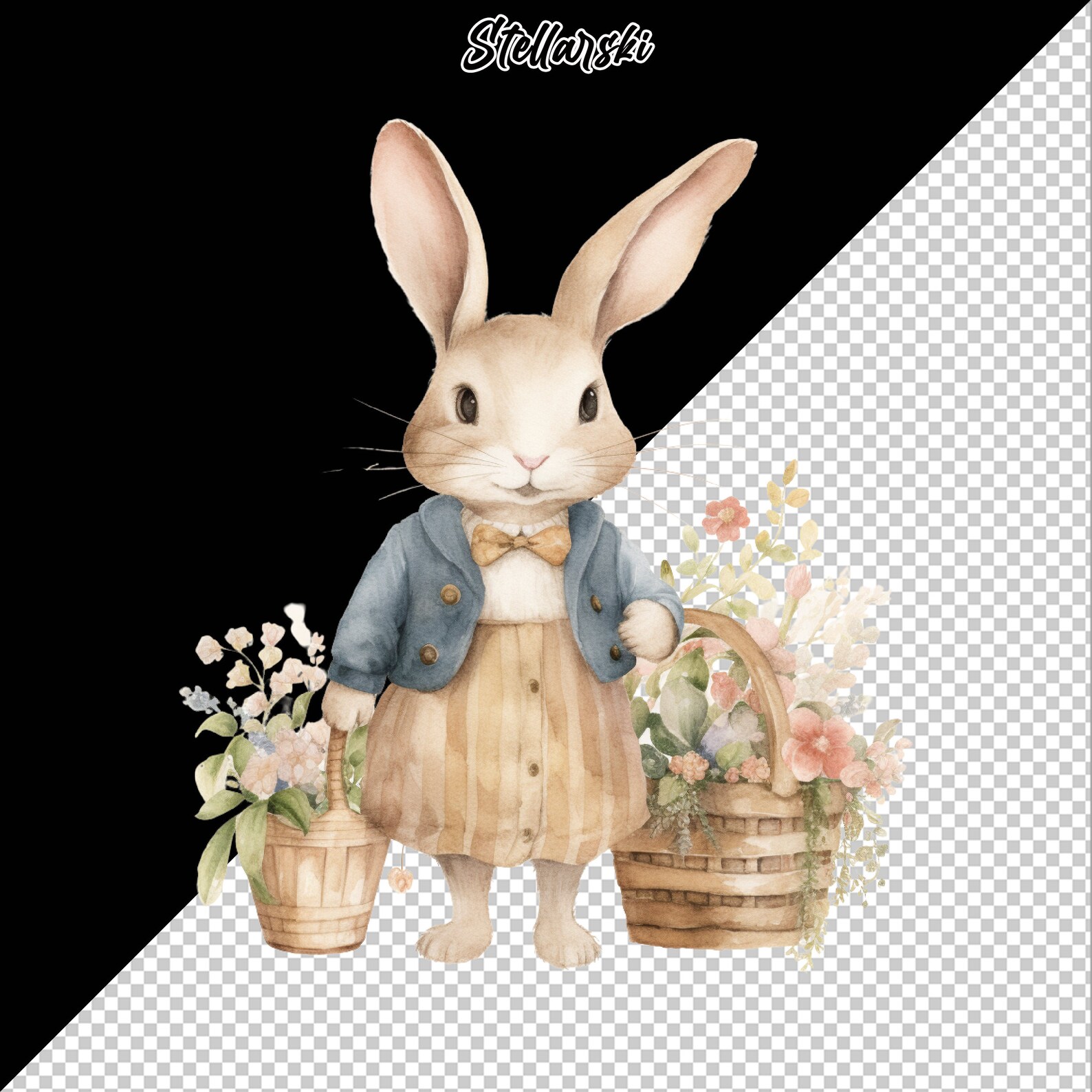 12 Watercolor Cottagecore Bunny Clipart Bundle, Fantasy Clip Art ...