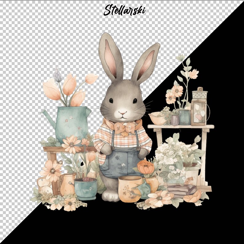 12 Watercolor Cottagecore Bunny Clipart Bundle, Fantasy Clip Art ...