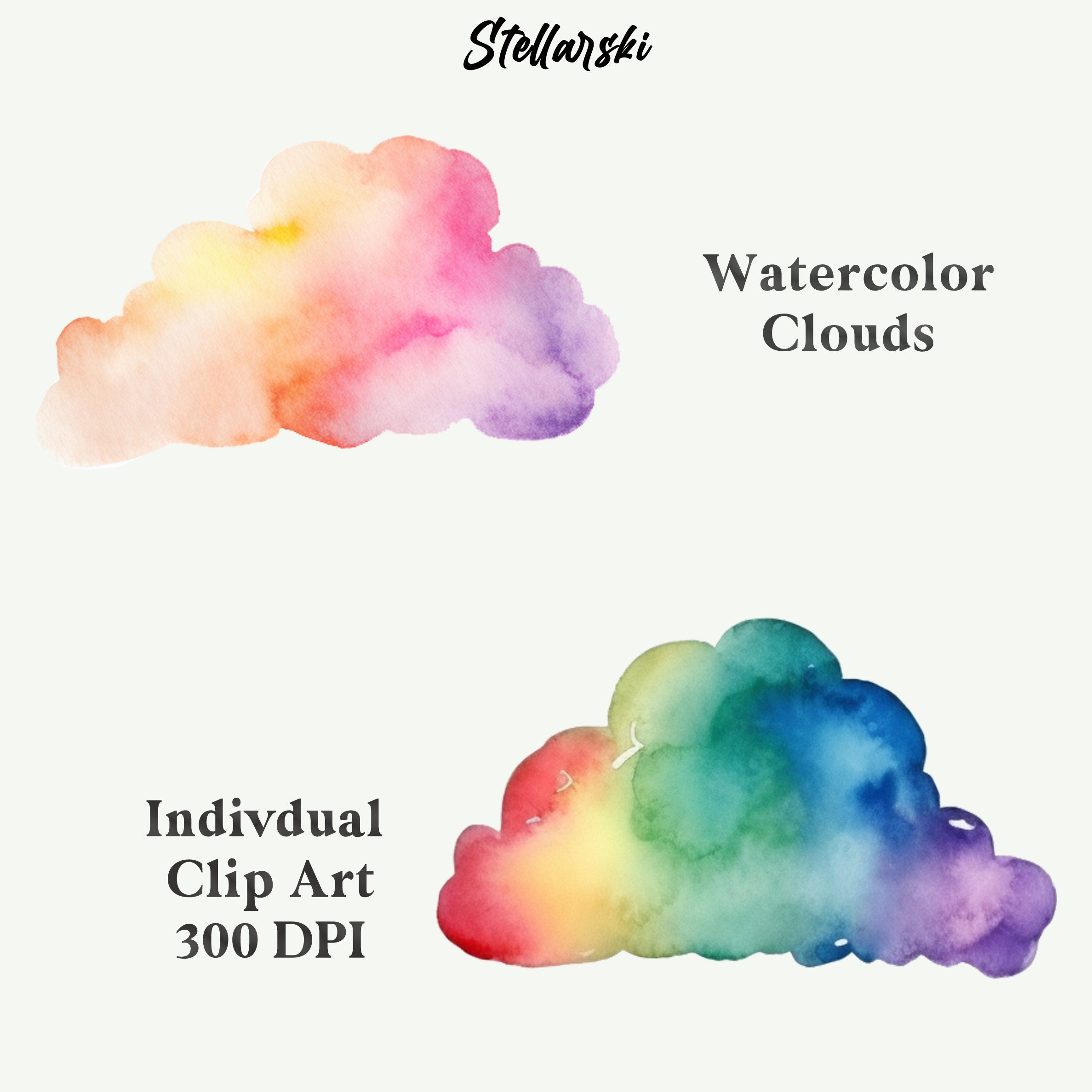 Watercolor Clouds Clipart, Weather Clip Art, PNG Watercolor Graphics ...