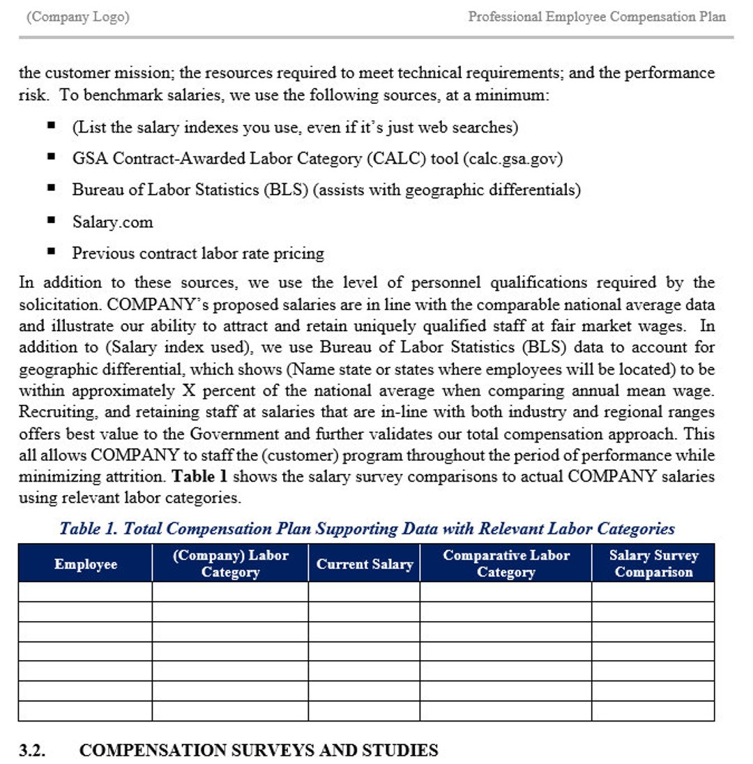 Professional Employee Compensation Plan for Government Proposals - Etsy