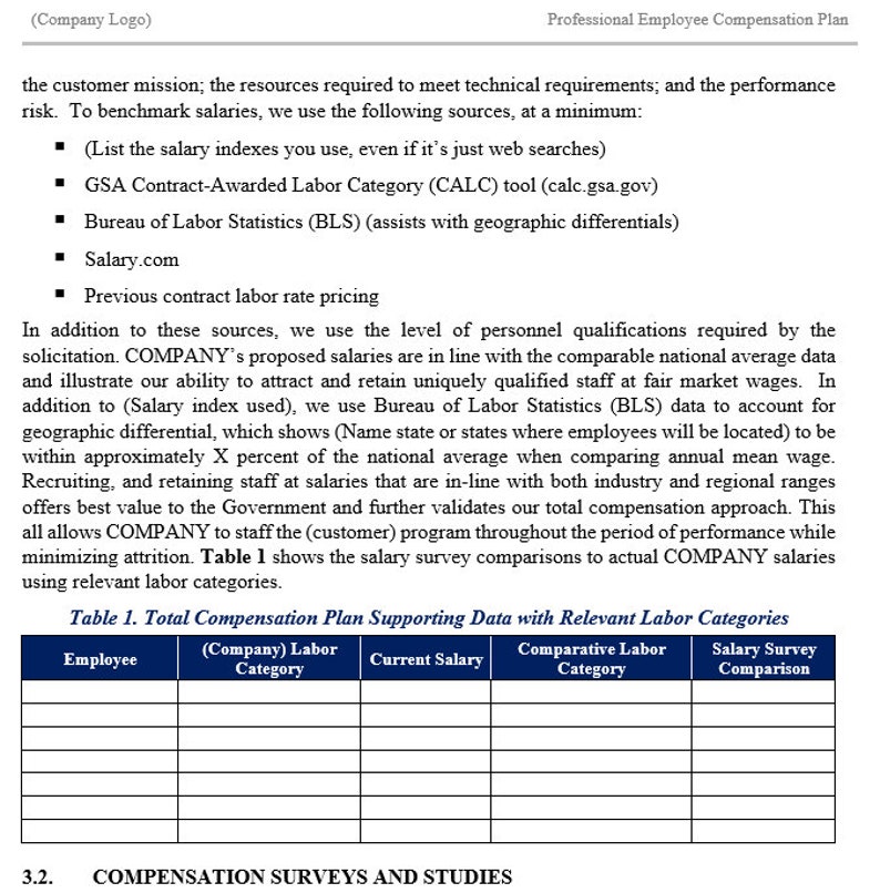 Professional Employee Compensation Plan for Government Proposals - Etsy