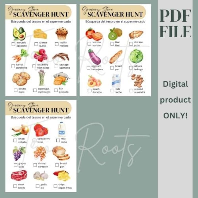 Bilingual Spanish and English Scavenger Hunt, Grocery Store for Kids ...