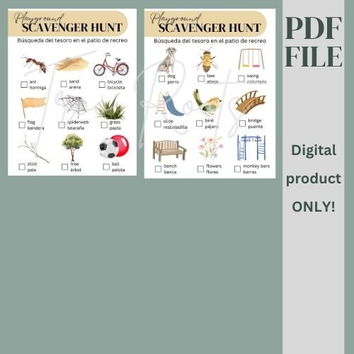 Bilingual Playground Scavenger Hunt: Spanish & English (PDF Printable ...