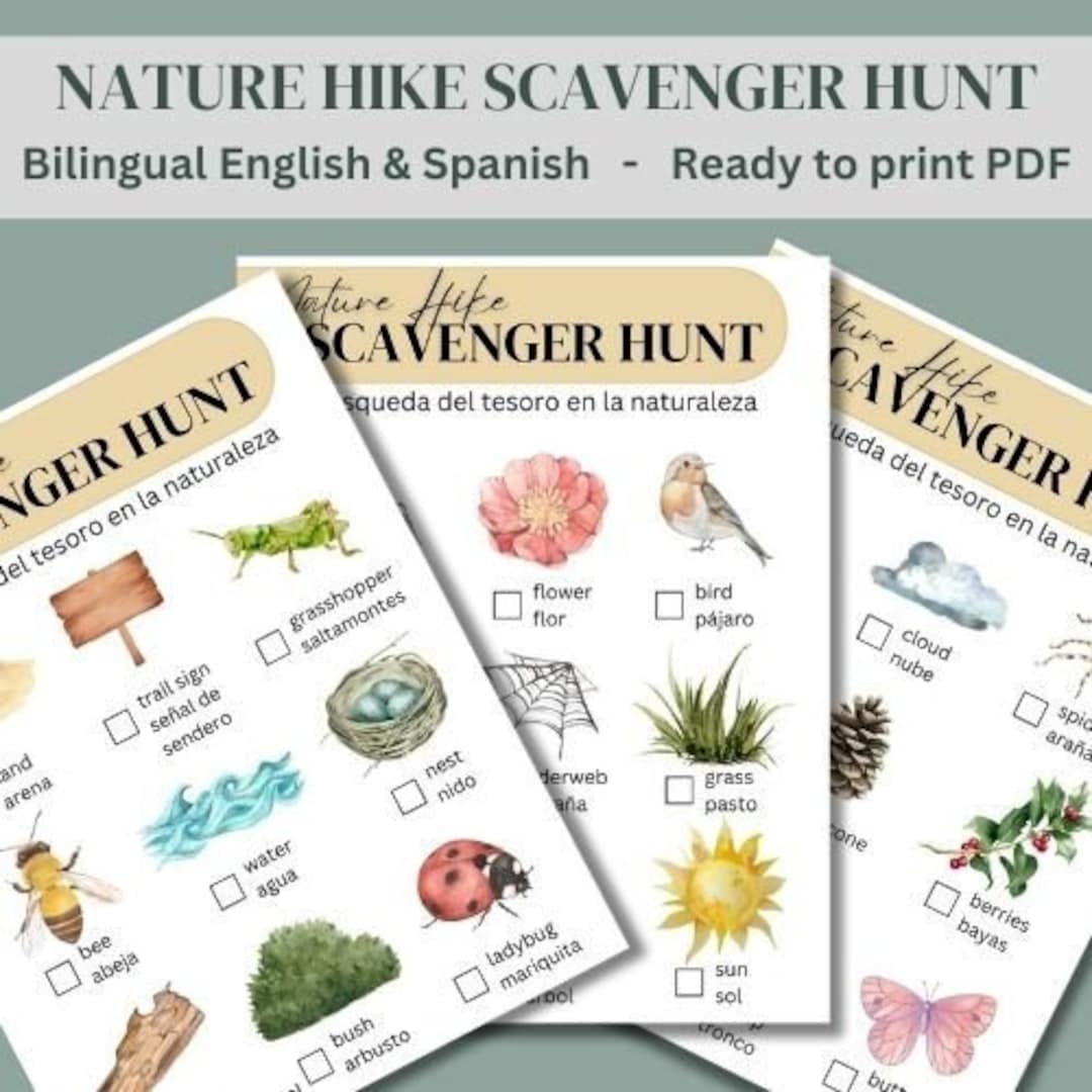 Bilingual Spanish and English Scavenger Hunt, Nature Hike for Kids ...