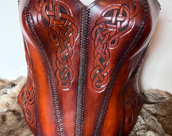 Leather Armor Corset, Viking Design- Celtic Dragon Cut-out Design in ...
