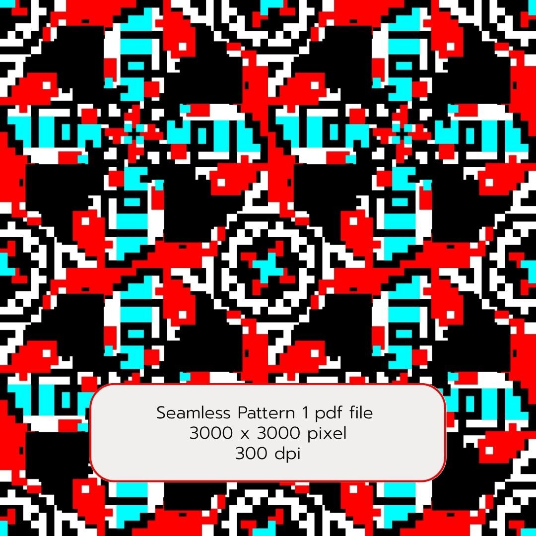 Kaleidoscopic Pixel Art Pattern: Red, Black, Cyan (3000x3000 Px, PDF ...