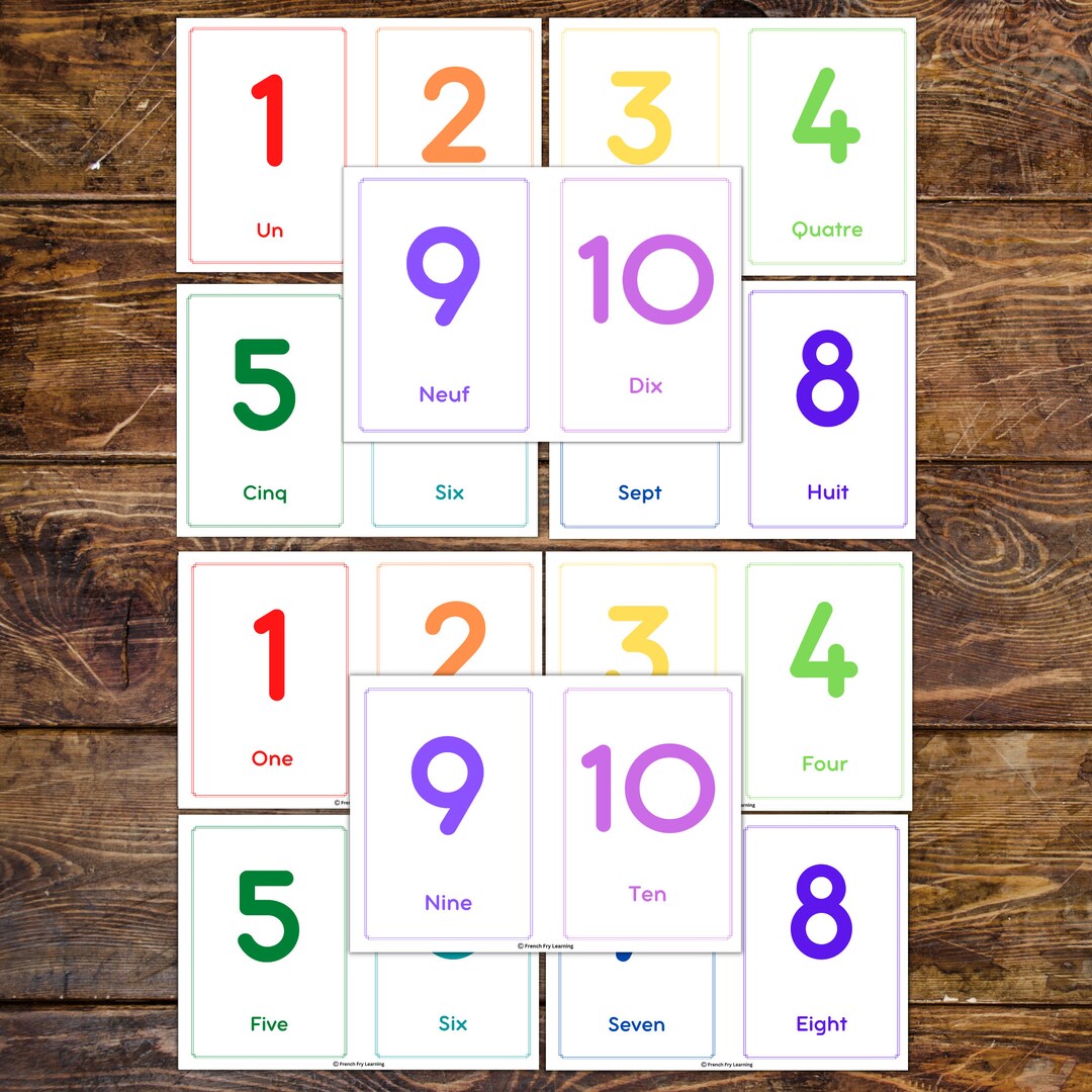French and English Printable Numbers 1-10 Flash Card Bundle - Etsy