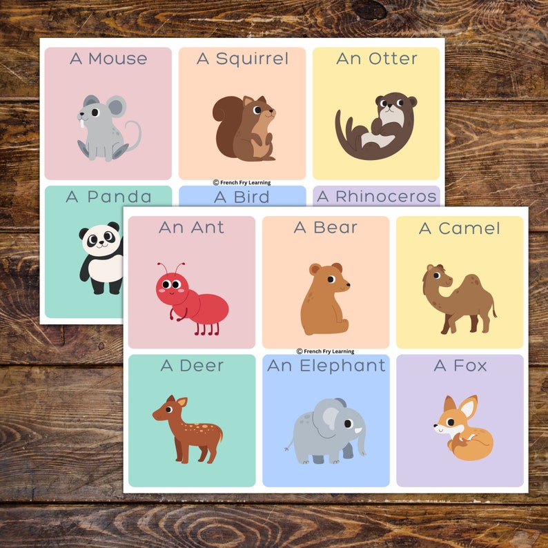 English Printable Animal Flash Cards Homeschool Posters - Etsy