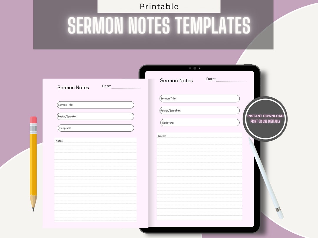 Printable Sermon Notes Template/instant Download/ A4,a5,letter Sizes - Etsy