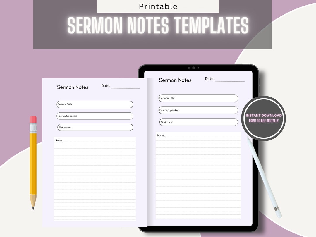 Printable Sermon Notes Template/instant Download/ A4,a5,letter Sizes - Etsy