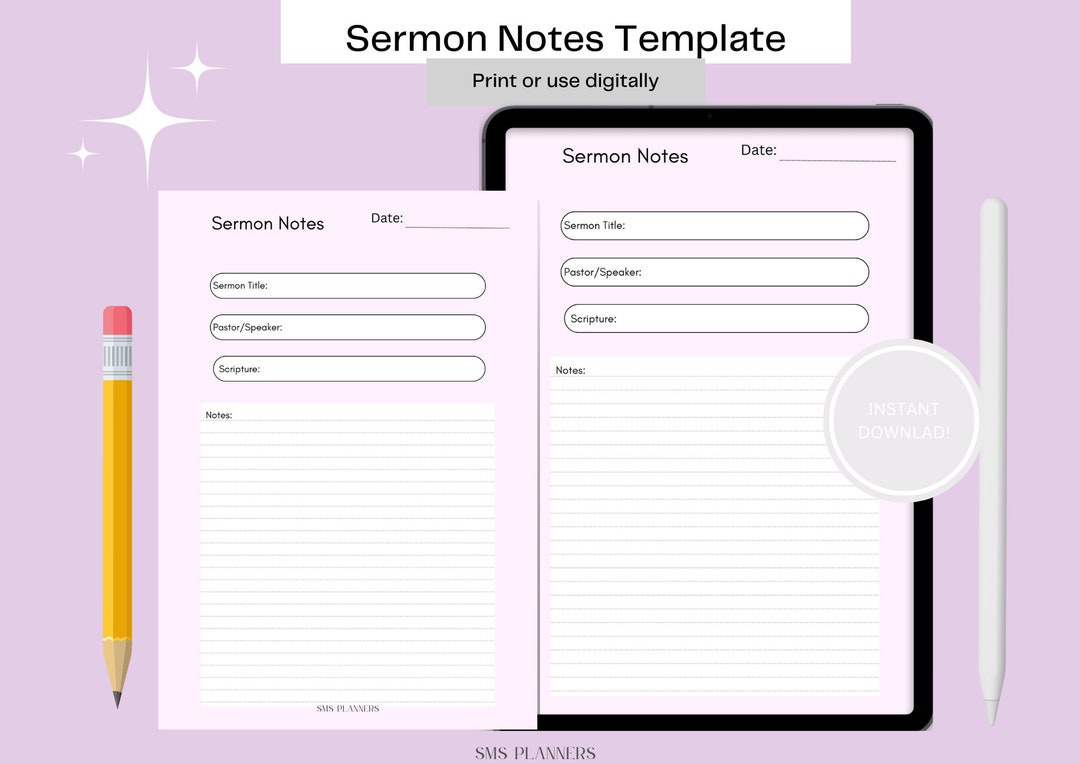 Printable Sermon Notes Template/instant Download/ A4a5letter - Etsy