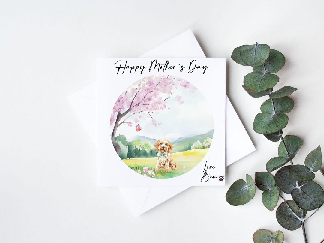 White/cream Cockapoo Mother's Day Card - Personalised - Cavapoochon ...