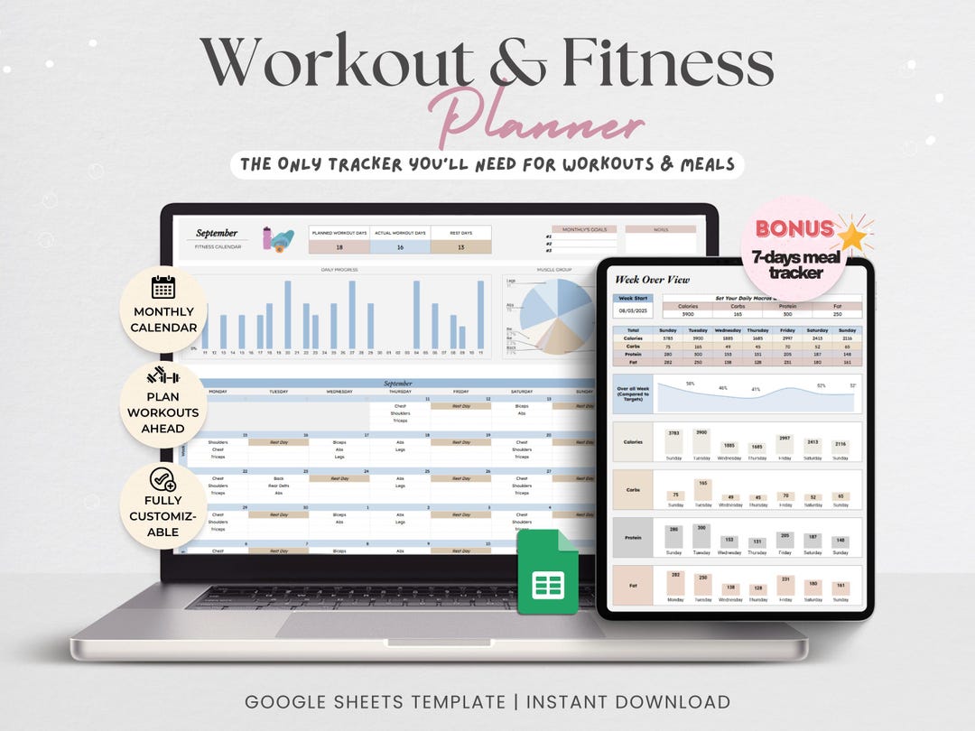 Google Sheets Fitness Planner | Workout, Meal Tracker (digital Download ...