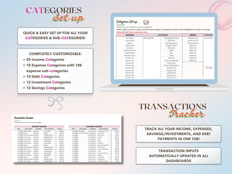 Interactive Wealth Planner Dashboard Cute Cat Kitty Financial Planner ...