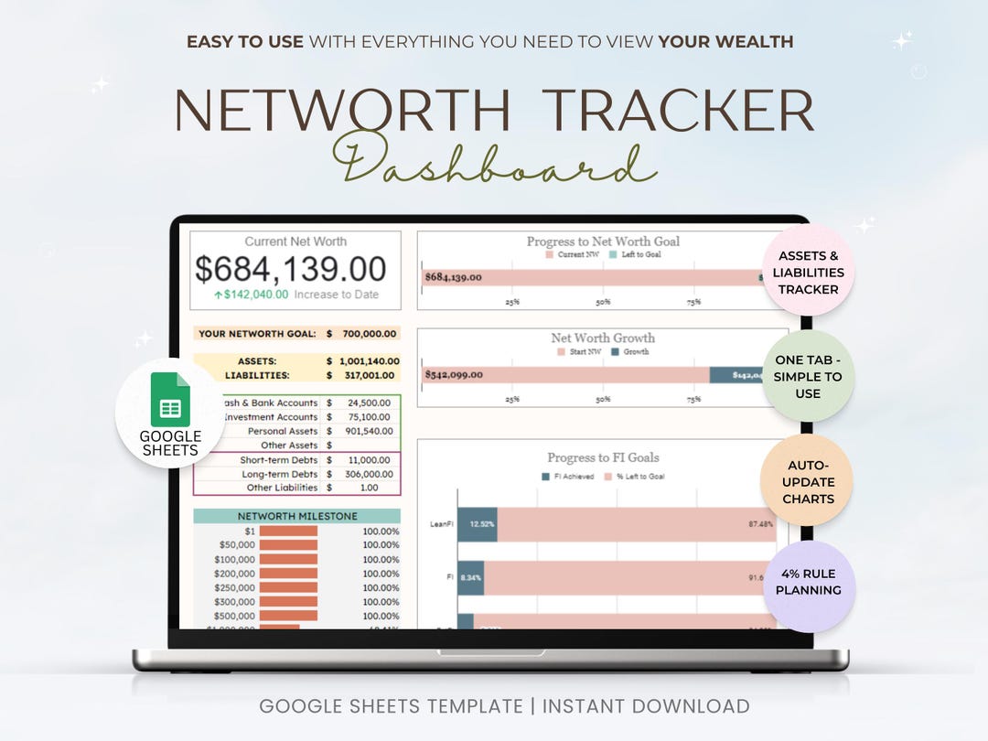Net Worth Tracker Spreadsheet for Google Sheets, Net Worth Tracker ...