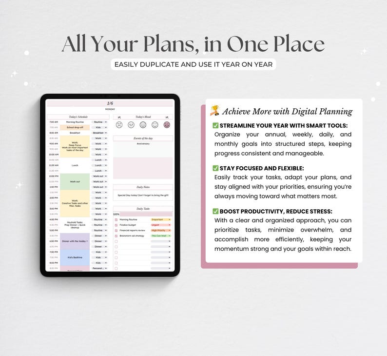 2025 Life Planner Google Sheets | Daily Schedule, To-do, Task Tracker ...