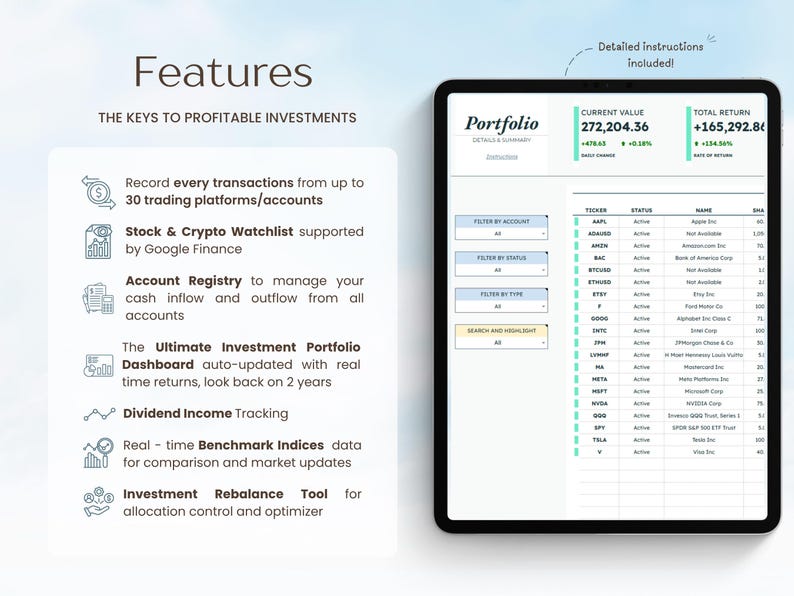 Stock Crypto Investment Tracker Spreadsheet Trading Journal Tracker ...