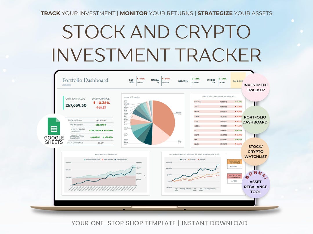 Stock Crypto Investment Tracker Spreadsheet Trading Journal Tracker Crypto Watchlist Personal ...