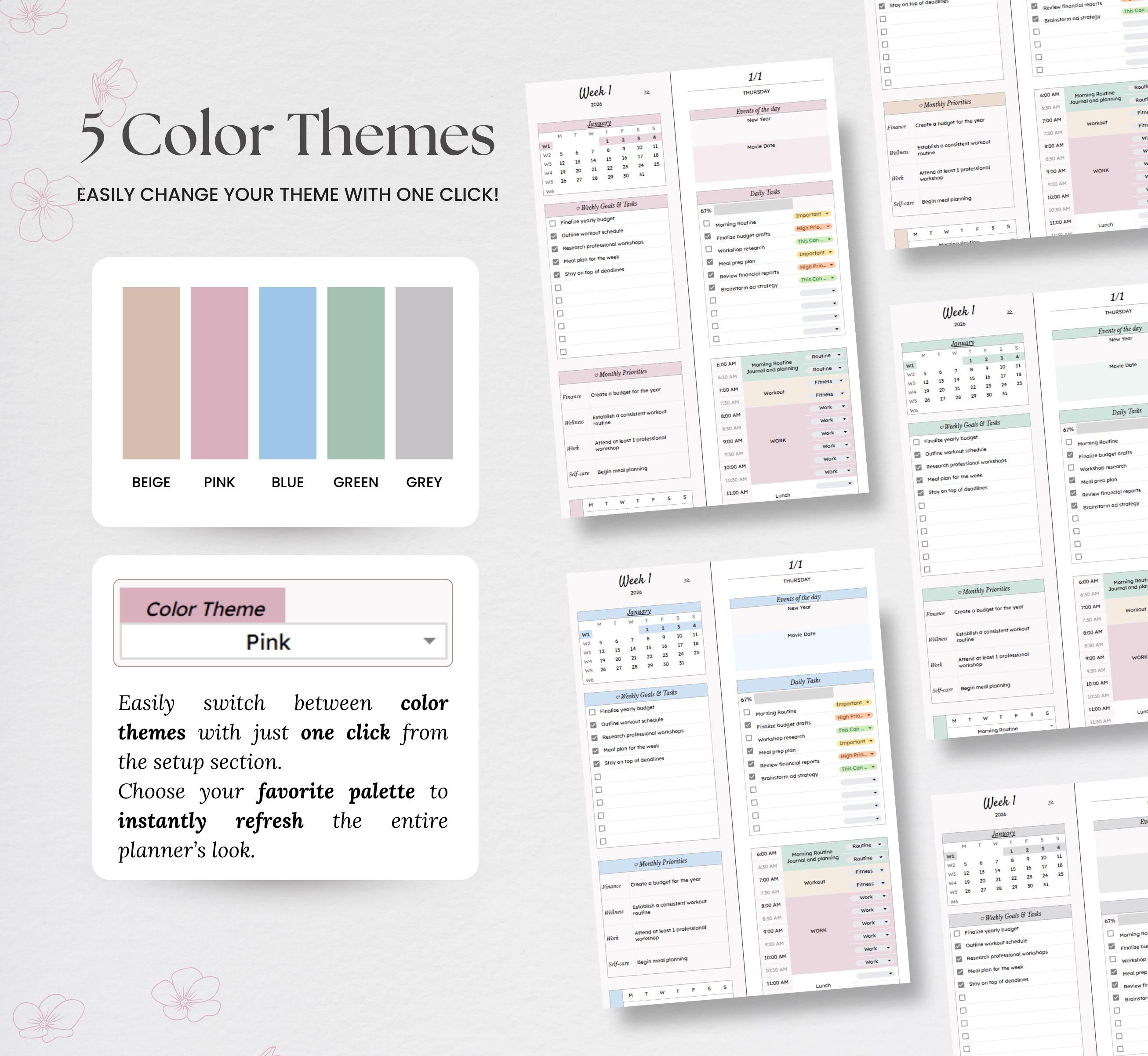 2026 Digital Planner Google Sheets | Aesthetic Daily Planner | Task ...