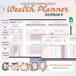 Interactive Wealth Planner Dashboard Cute Cat Kitty Financial Planner ...