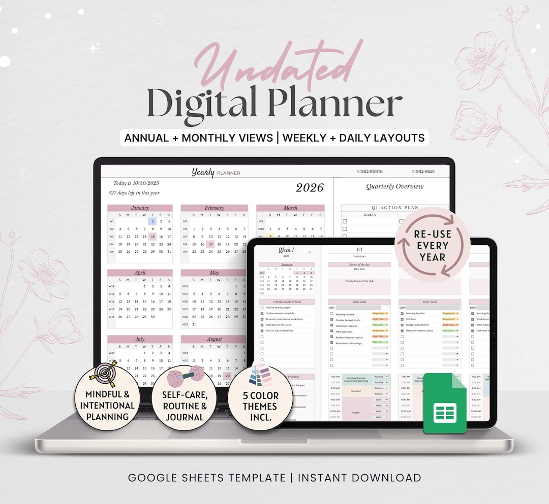 2026 Digital Planner Google Sheets | Aesthetic Daily Planner | Task ...
