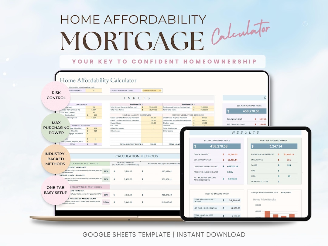 Home Affordability Mortgage Calculator Template Google Sheets Real ...