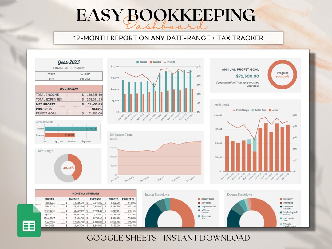 Small Business Bookkeeping, Easy Bookkeeping Template, Income Expense ...