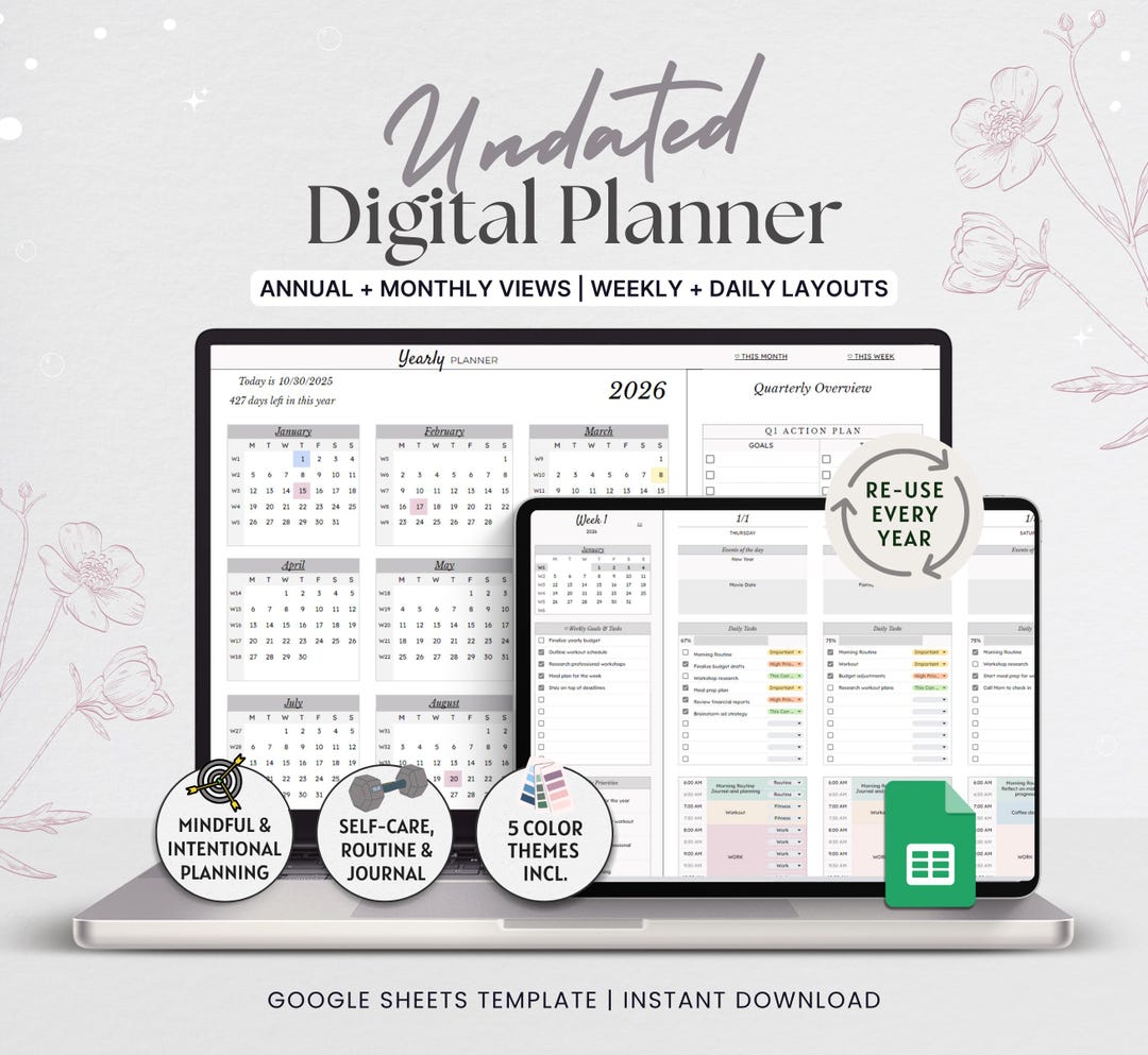 Digital Planner Google Sheets | Weekly, Monthly, Daily Organizer (PDF ...