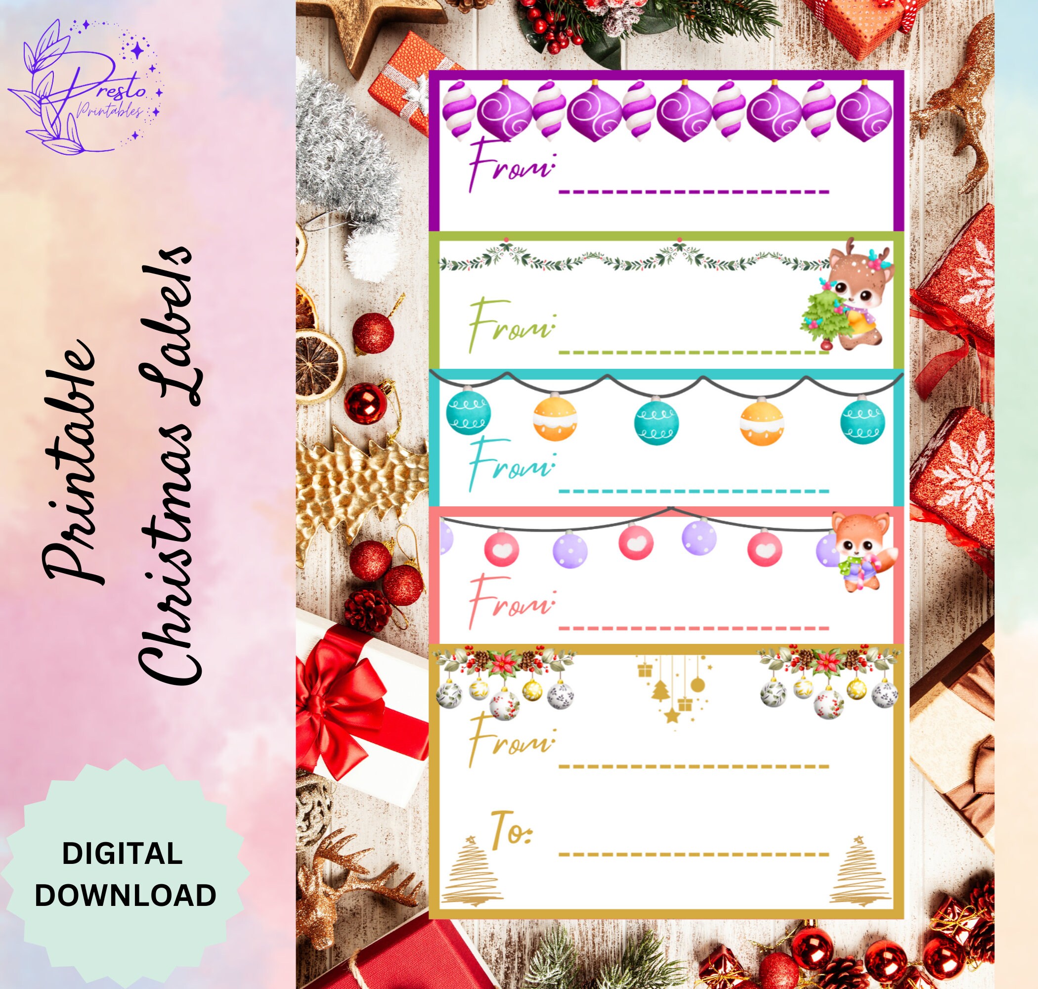 Printable and Editable Christmas Sticker Labels, Digital Christmas ...