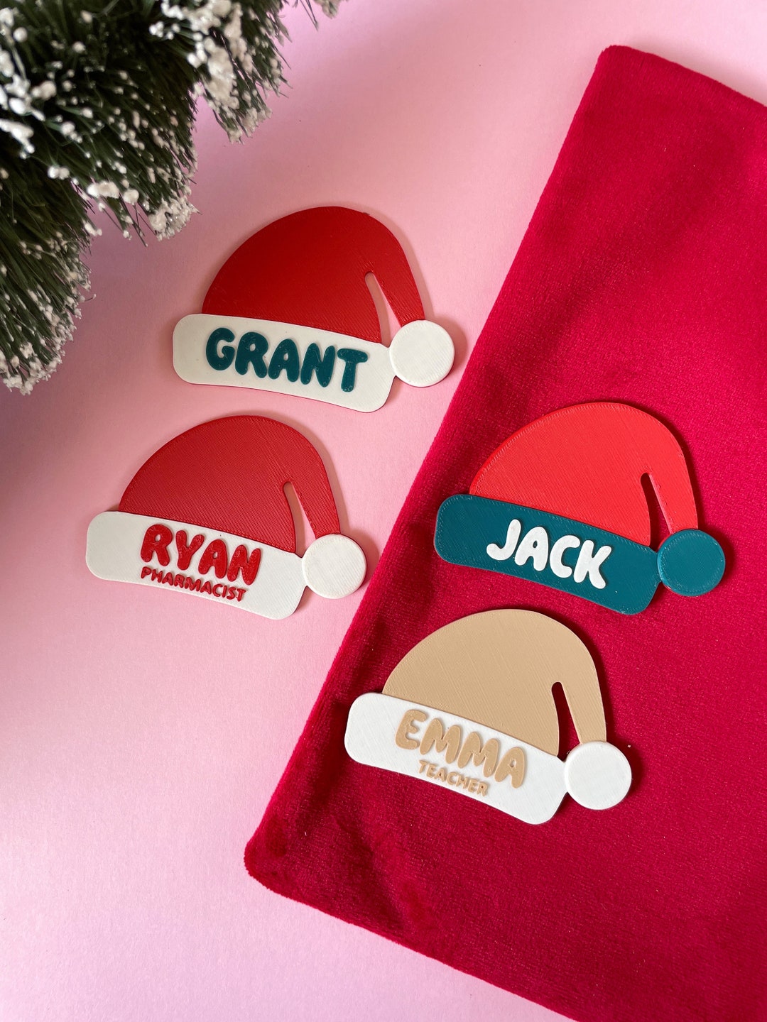 Personalised Christmas Santa Hat Name Badge, Name Badge Nurse, Custom ...