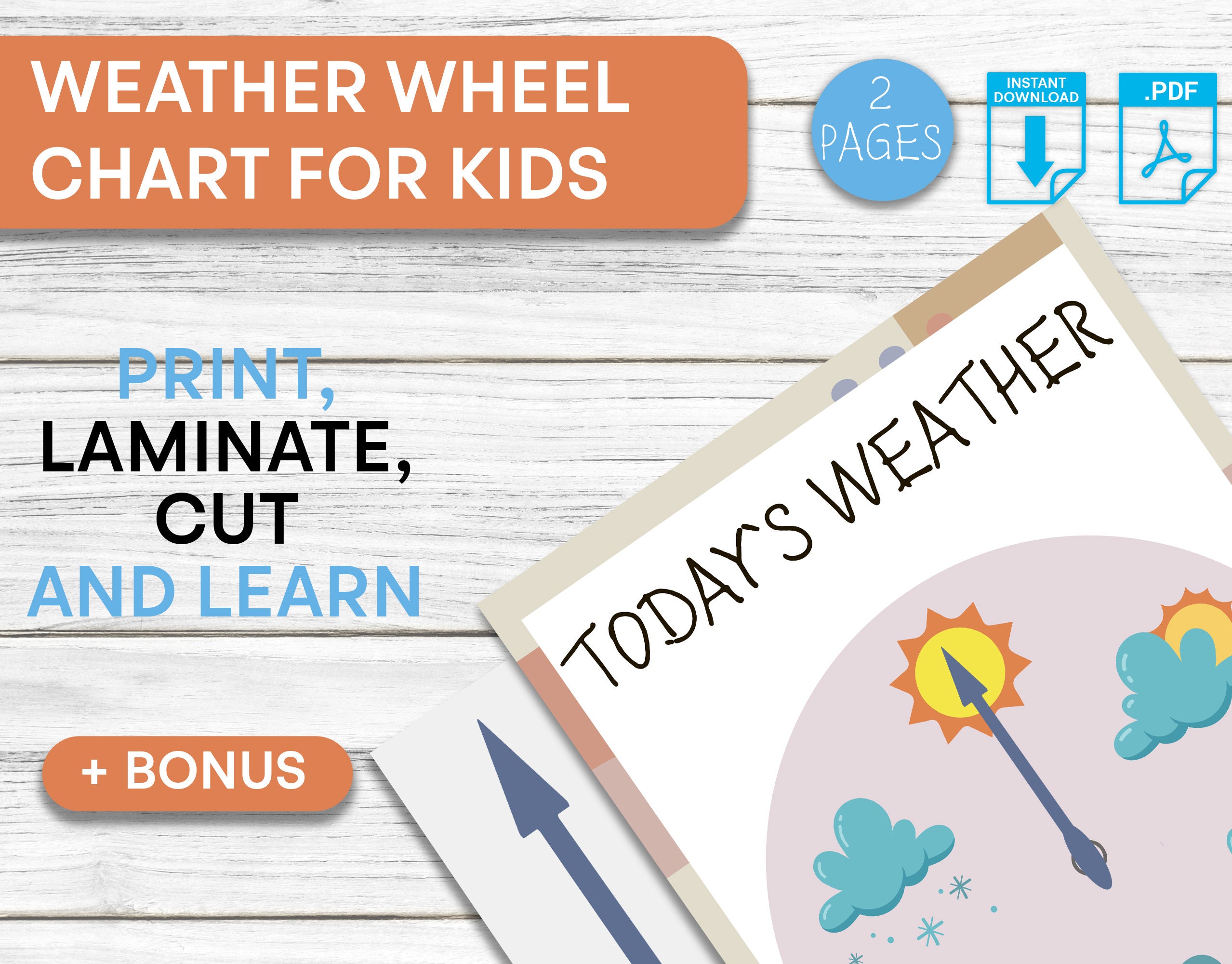 Weather Wheel Chart for Kids, Kindergarten Game, Digital Download PDF ...