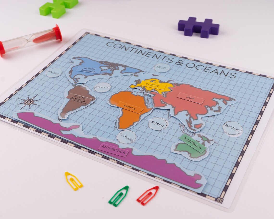 World Map of Continents and Oceans Printable PDF, World Map for Learn ...