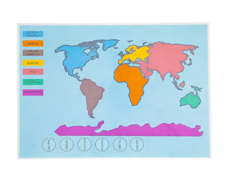 World Map of Continents and Oceans Printable PDF World Map - Etsy