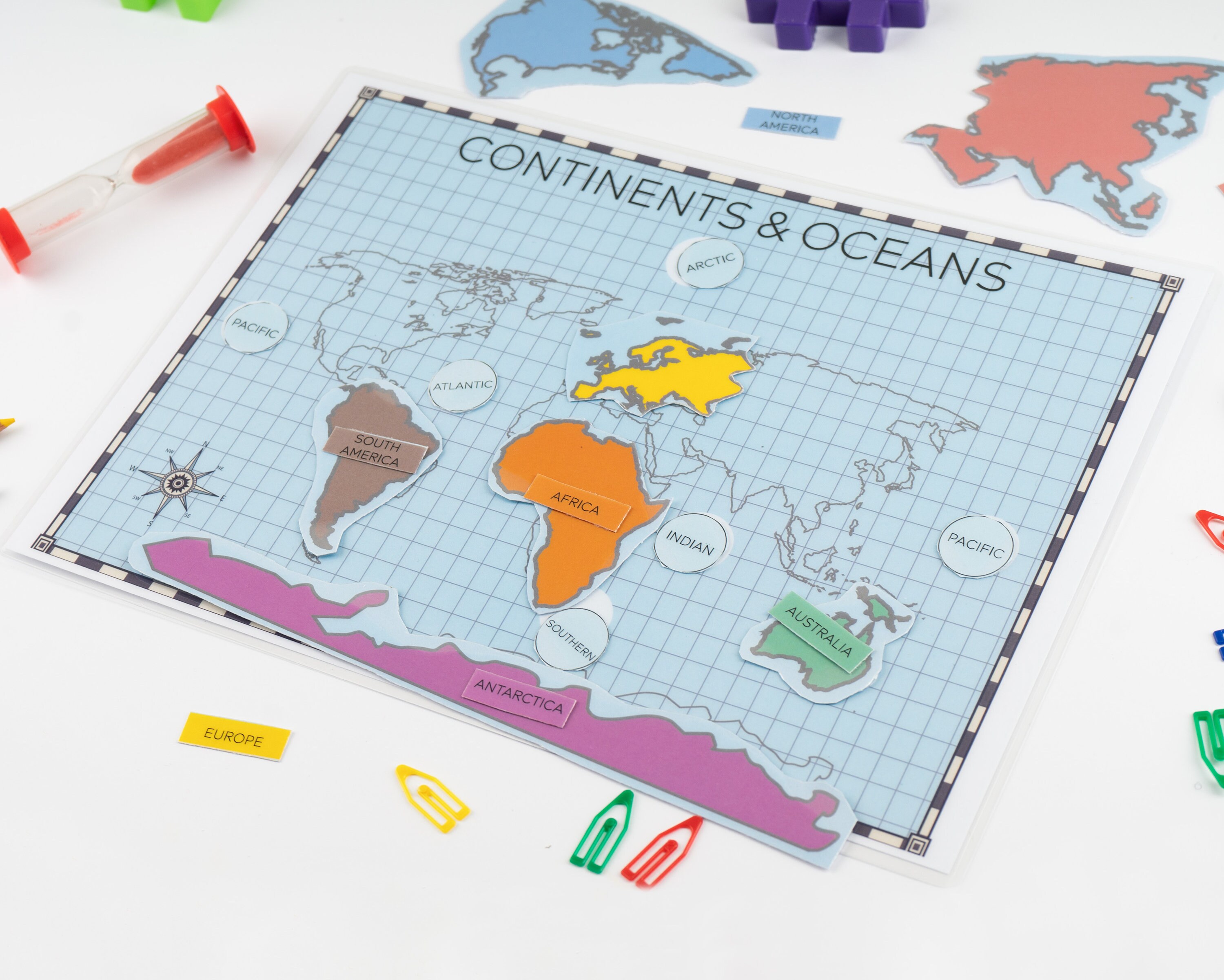 World Map of Continents and Oceans Printable PDF, World Map for Learn ...