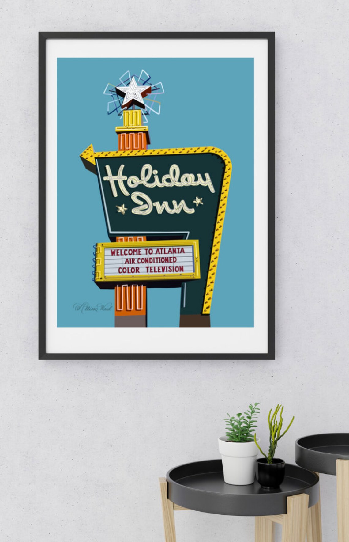 Holiday Inn Print Atlanta Art Neon Sign Wall Decor Vintage Sign Poster ...