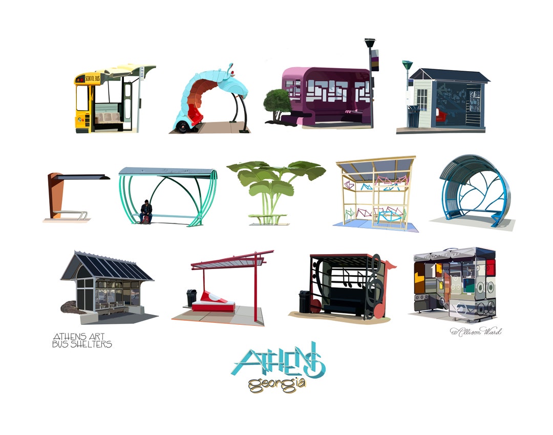 Athens Georgia Wall Art | Athens Bus Stops Print | Athens Decor - Etsy