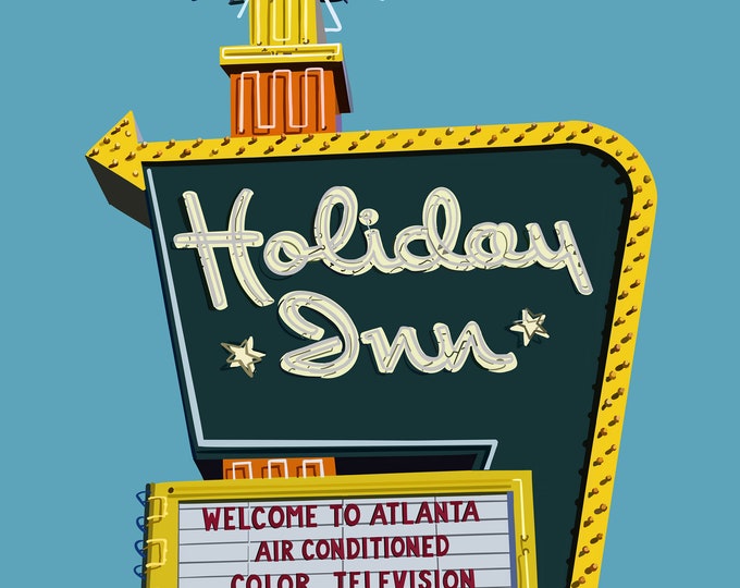 Holiday Inn Print | Atlanta Art | Neon Sign Wall Decor | Vintage Sign ...