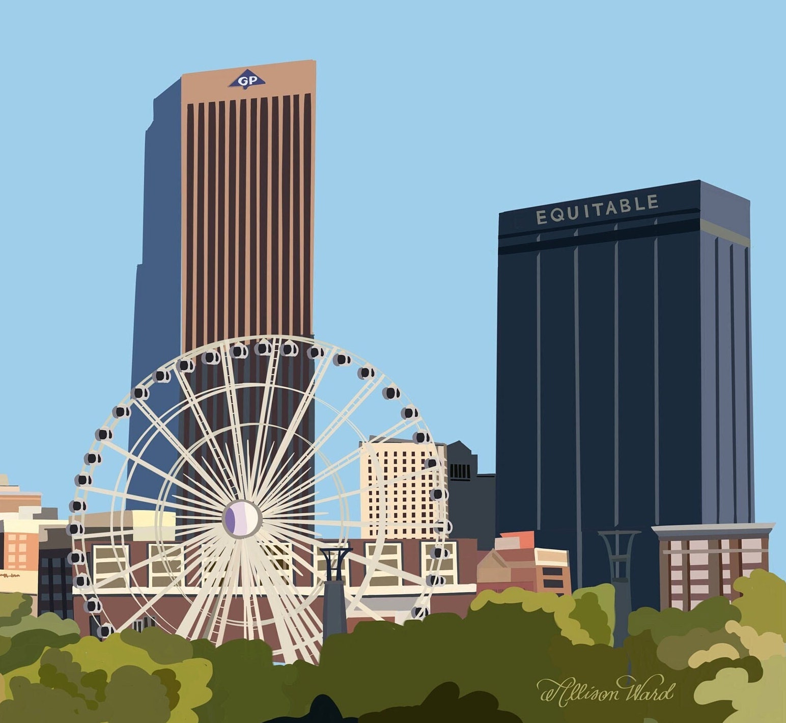 Atlanta Skyline Print | Atlanta Artwork | Atlanta GA Wall Decor ...