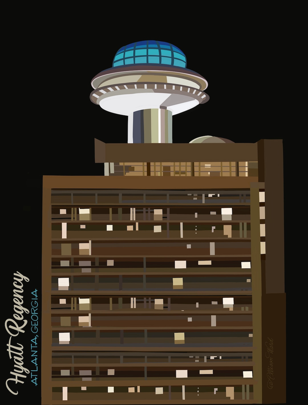 Hyatt Hotel Print | Vintage Hotel Wall Decor | Hyatt Regency Atlanta ...
