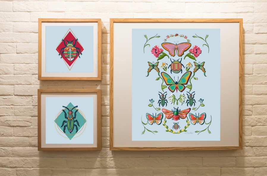 Butterflies and Beetles Print Butterfly Artwork Insect Painting - Etsy