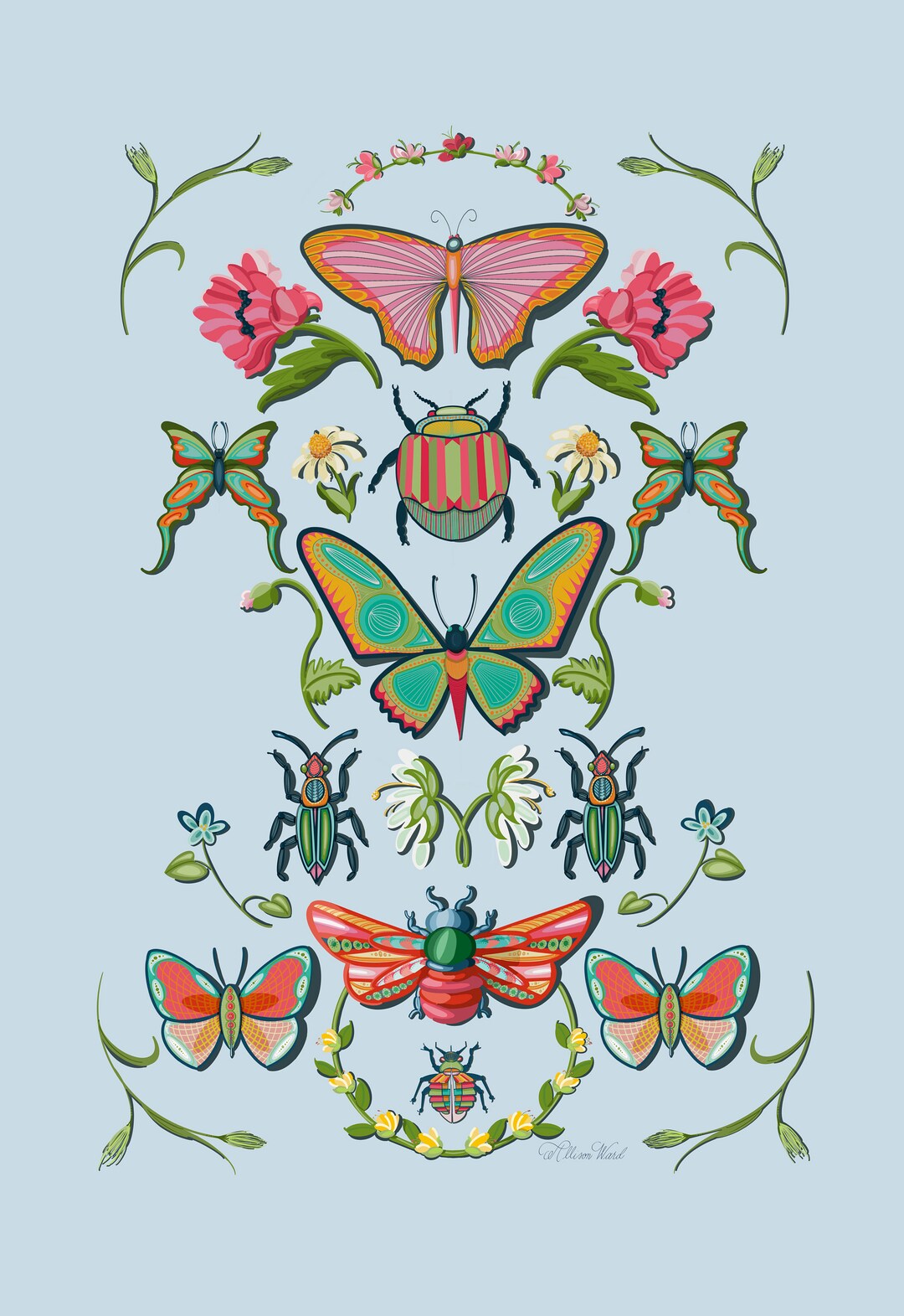 Butterflies and Beetles Print | Butterfly Artwork | Insect Painting - Etsy