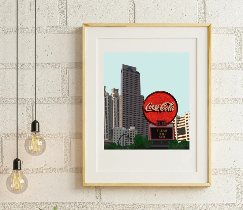 Atlanta Wall Art | Coke Sign Print | Georgia Painting | Atlanta Skyline ...