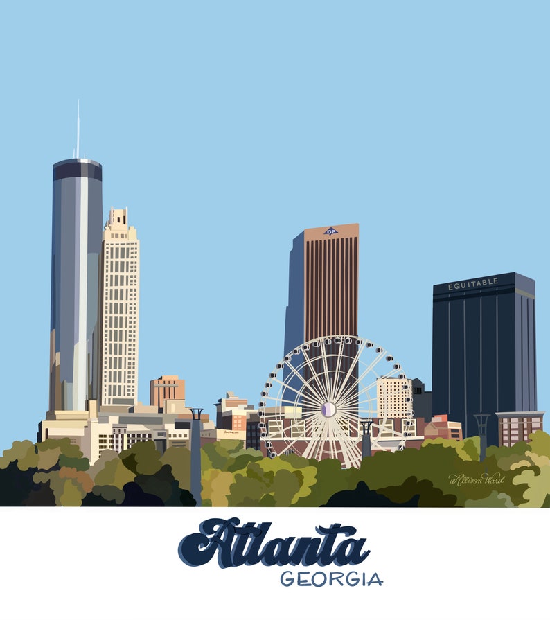 Atlanta Skyline Print | Atlanta Artwork | Atlanta GA Wall Decor ...
